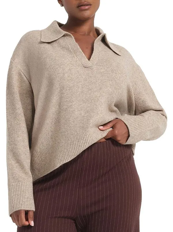ESTELLE Nellie Collared Knit Top - Sand Marble