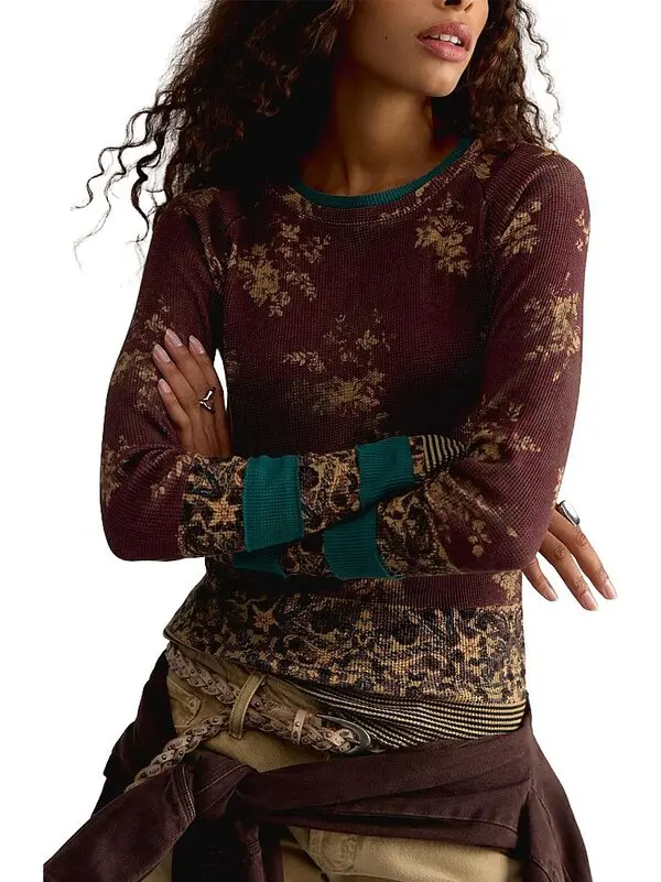 Free People Easy Does It Cotton Stretch Printed Top - Lagon Combo