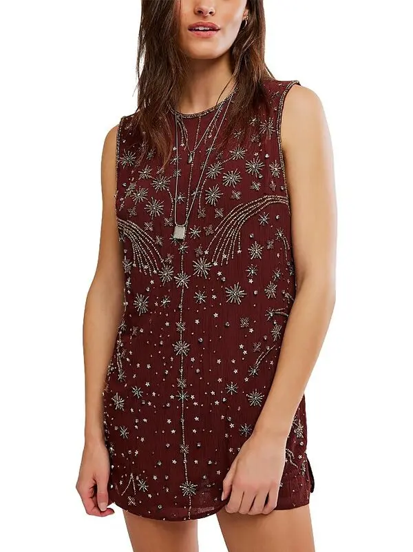 Free People Brighter Days Embellished Mini Dress - Chocolate