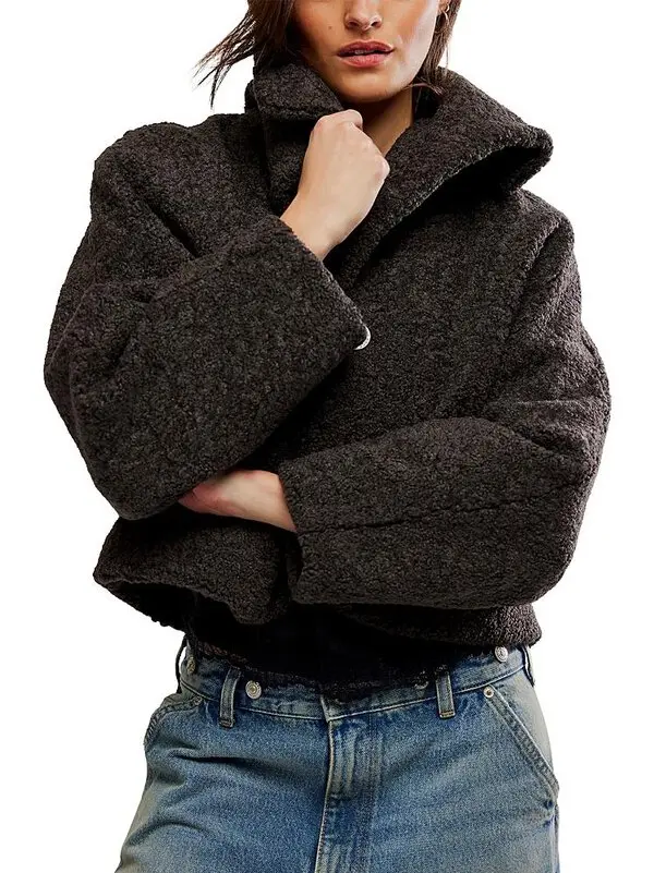 Free People Softest Touch Teddy Jacket - Charcoal