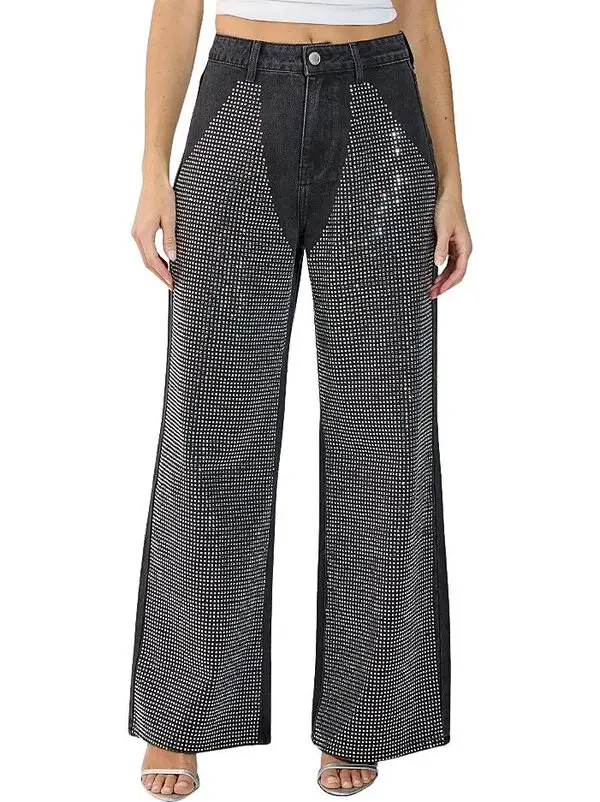 Nasty Gal Black Washed Diamante Chap Jeans - Washed Black