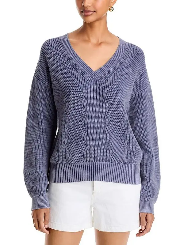 Tommy Bahama Salt & Sea Wash Cotton V Neck Sweater - Dark Bluestone