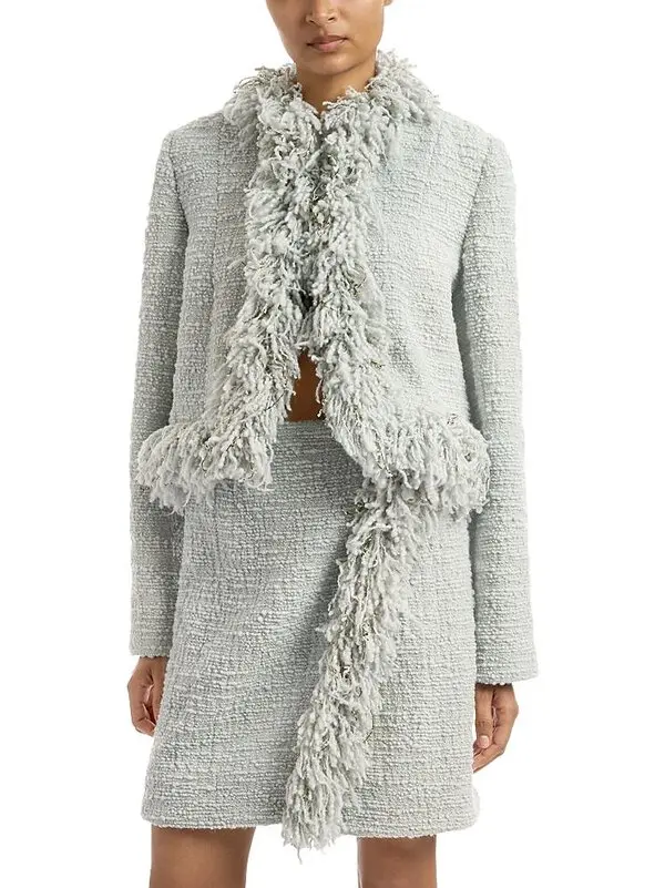LIBEROWE Wool Blend Cropped Fringe Jacket - Ice Blue