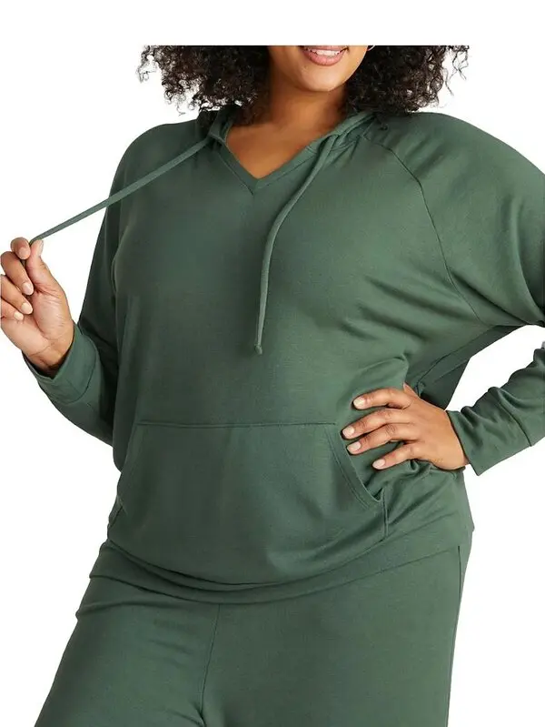Universal Standard Plus Travelknit V-neck Hoodie - Conifer