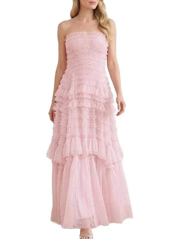NEEDLE & THREAD Valentine Ruffle Strapless Gown - Shell