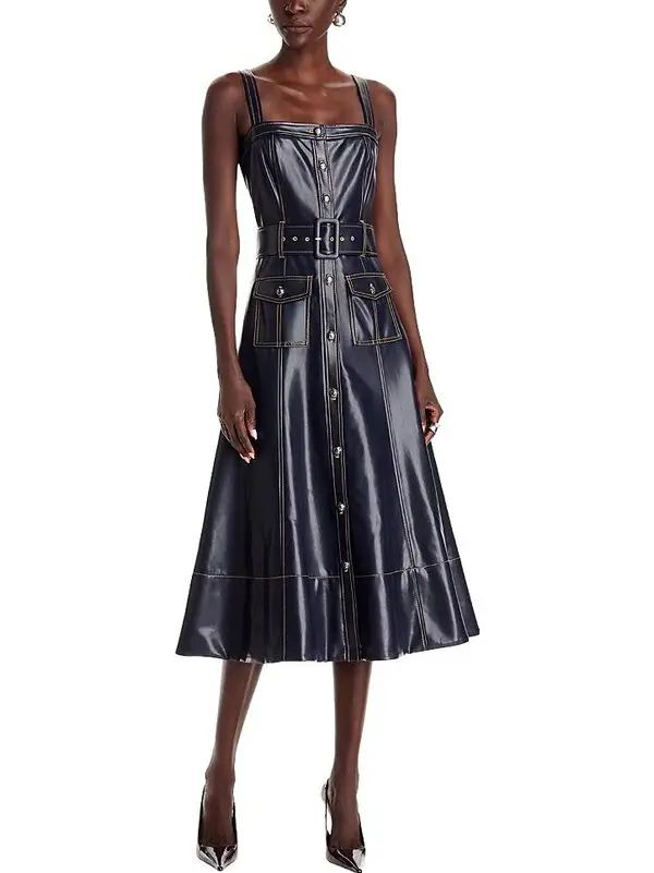 Cinq À Sept Vega Faux Leather Dress - Navy/amber