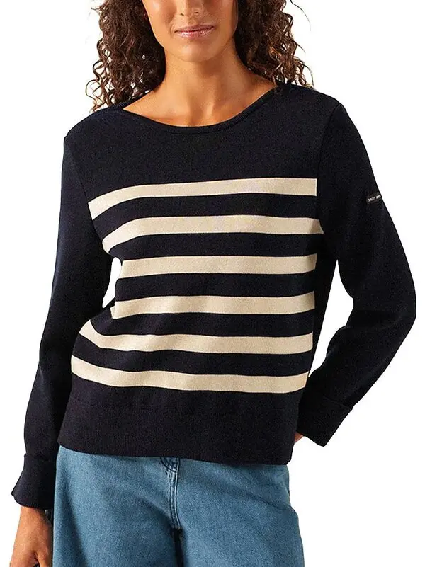Saint James Marseillan Wool Boat Neck Sweater - Navy/blanc