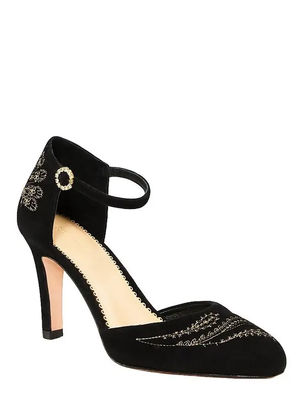 Cinq À Sept Mariana Embroidered Suede Pumps - Black