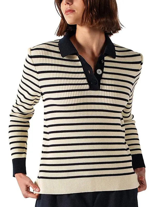 Saint James Fiquefleur Wool Polo Sweater - Ecume/navy