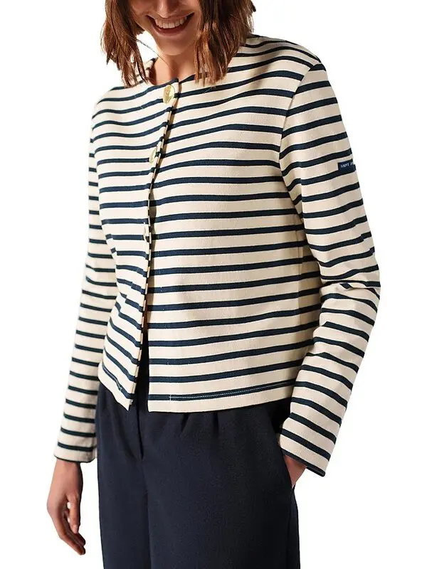 Saint James Arignac Cotton Stripe Cardigan - Ecru/navy