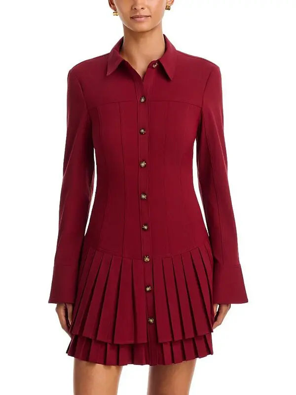 Cinq À Sept Dalissa Pleated Shirt Dress - Wineberry