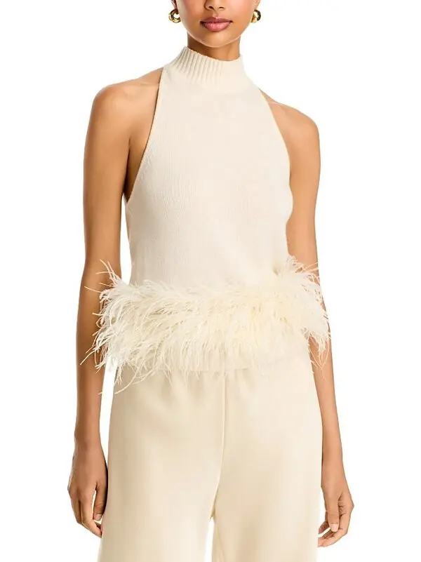 Ramy Brook Kelly Feather Trim Halter Top - Ivory