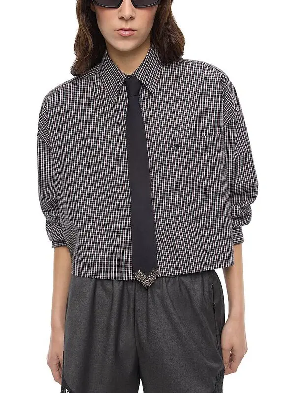 Pinko Carlina Cropped Tie Shirt - Black/white/red