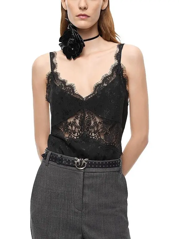 Pinko Tiara Jacquard Lace Top - Black