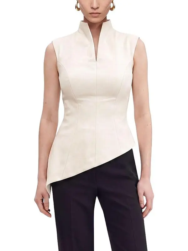 NOCTURNE Padded-shoulder Asymmetric Blouse - Ivory