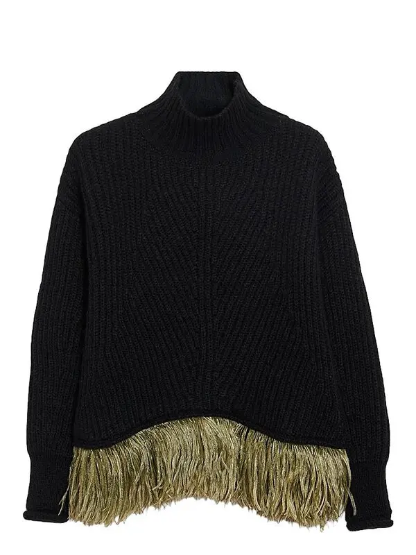 La DoubleJ High Kick Feather Trim Sweater - Solid