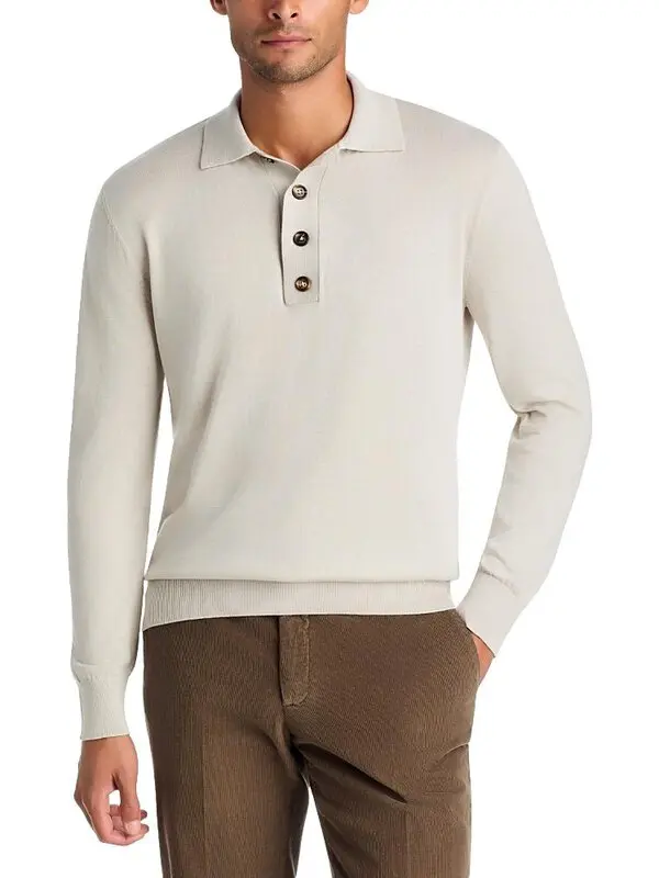 Eleventy Cotton & Cashmere Knit Slim Fit Sweater Polo - Beige