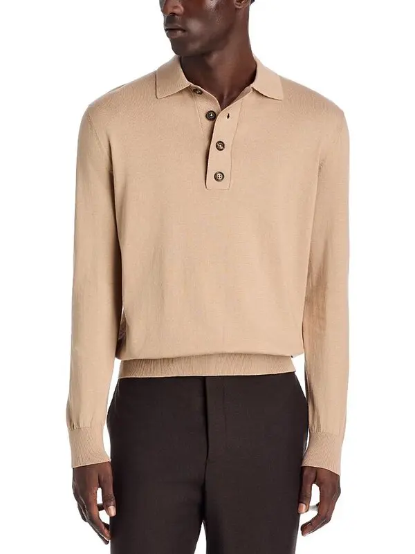 Eleventy Cotton & Cashmere Knit Slim Fit Sweater Polo - Camel