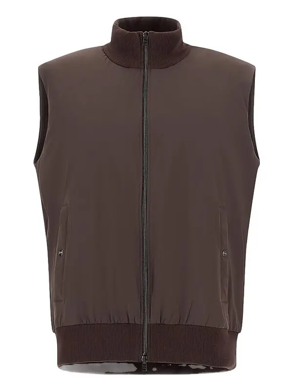 Herno Interlock Knit Effect Nylon Zip Vest - Chocolate Brown