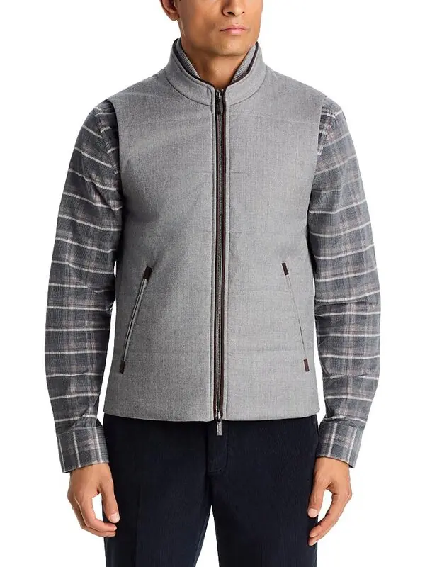 MAURIZIO BALDASSARI Wool Stretch Flannel Channel Quilt Vest - Light Grey