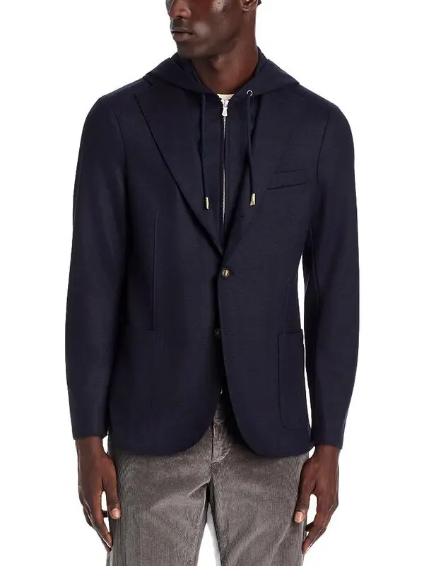 Eleventy Single Breasted Hooded Jacket - Blue
