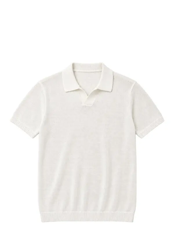 VAYLA Fine-knit Relaxed Fit Open Collar Polo Shirt - White