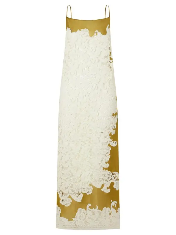Khaite Nevis Tencel™ Lyocell And Silk-blend Lace Midi Dress - Metallic