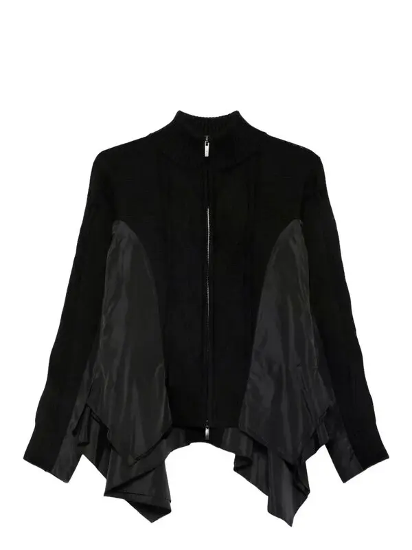 High Cable-knit Panelled Cardigan - Black