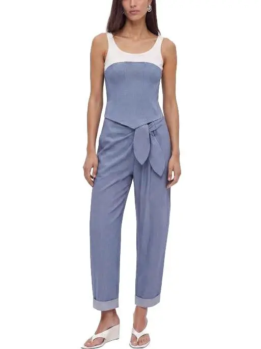 NOCTURNE Textured Straight Leg Trousers - Blue