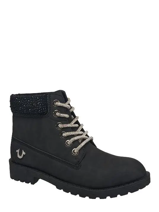 True Religion Faith Bling Lace Combat Boot - Black