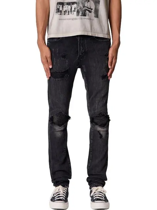 Mnml Distressed Moto Skinny Jeans - Black