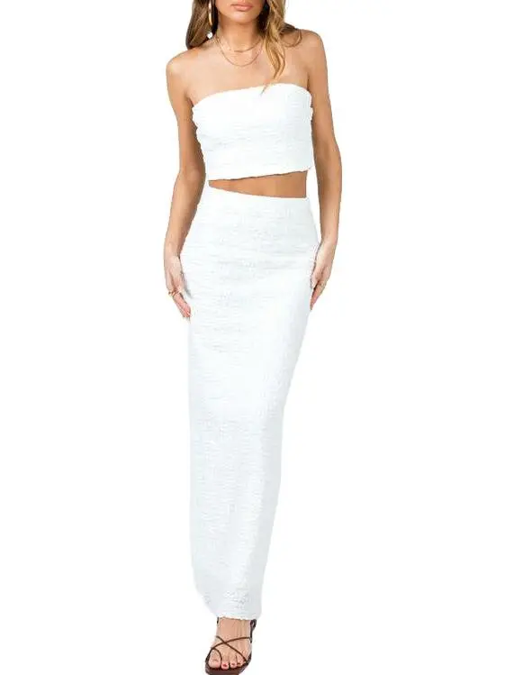 Princess Polly Martha Strapless Crop Top & Skirt Set - White