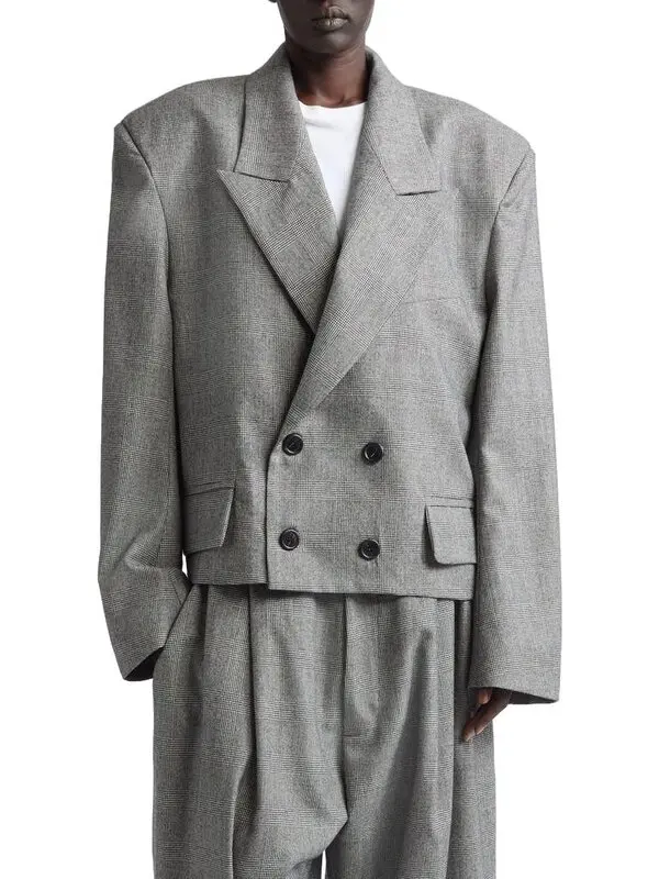 Vaquera Slouchy Glen Plaid Wool Blazer - Dark Grey