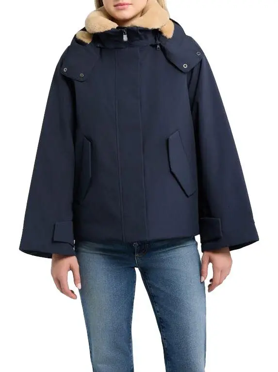 SAVE THE DUCK Solana Hooded Jacket With Faux Fur Collar - Blue Black