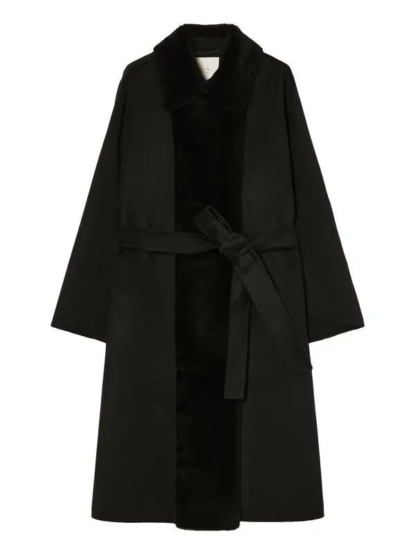 Marina Rinaldi Wool Lamb-fur Wrap Coat - Black