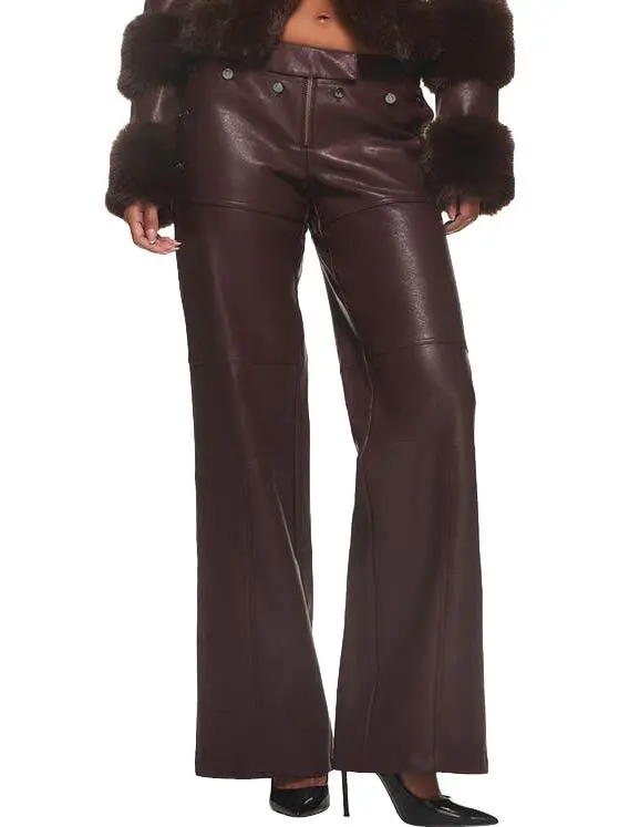 I.AM.GIA Sarrin Faux Leather Wide Leg Pants - Plum