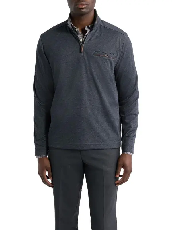 Johnston & Murphy Merritt Piqué Quarter Zip Pullover - Navy