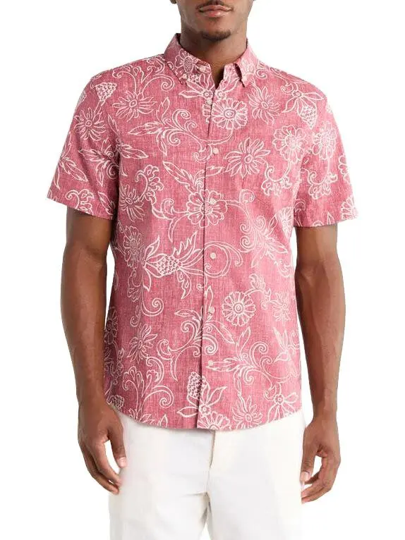 Reyn Spooner Hawaiian Gardenias Floral Button Down Shirt - Faded Ginger