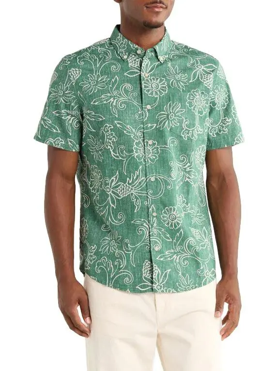 Reyn Spooner Hawaiian Gardenias Floral Button Down Shirt - Pine