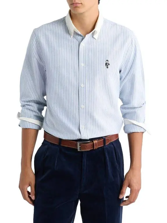 ROWING BLAZERS Babar Striped Cotton Blend Oxford Shirt - Light Blue