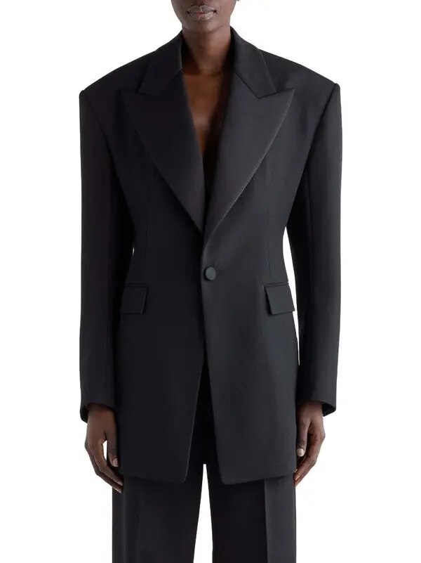 Saint Laurent One Button Wool Tuxedo Blazer - Noir