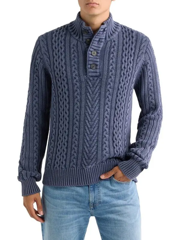 SCHOTT Cable Knit Fisherman's Sweater - Navy