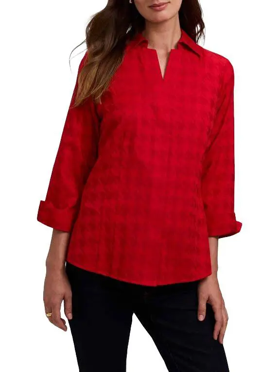 Foxcroft Taylor Houndstooth Jacquard Button-up Shirt - Red