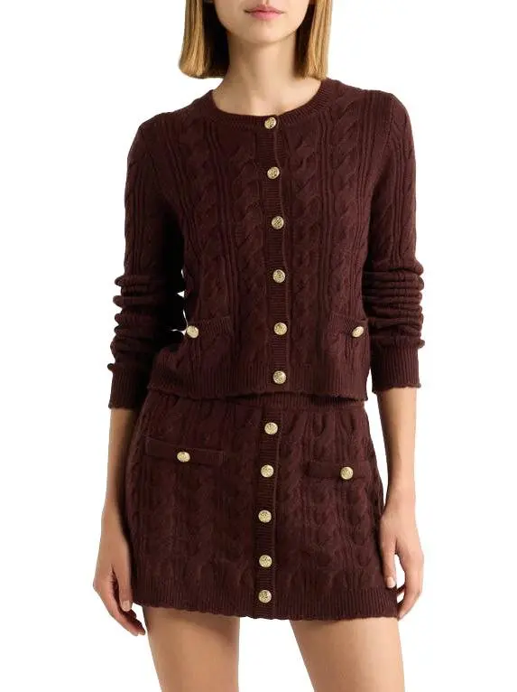 LoveShackFancy Eugenie Cable Knit Wool & Cashmere Cardigan - Cinnabar
