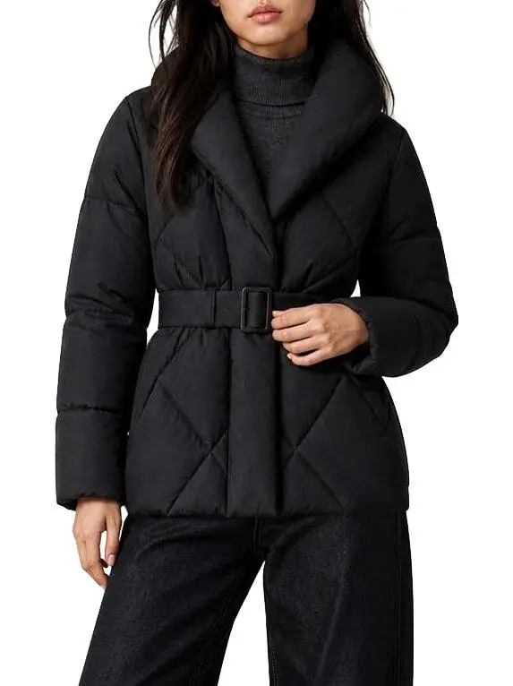 NOIZE Becky Belted Shawl Collar Puffer Jacket - Black