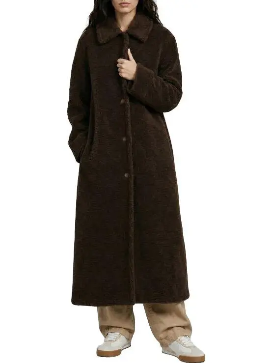 NOIZE Elise Faux Fur Longline Coat - Coffee