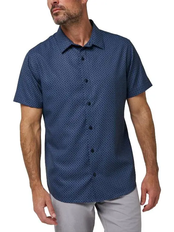 Travis Mathew Techwoven Flair Short Sleeve Button-up Shirt - Total Eclipse