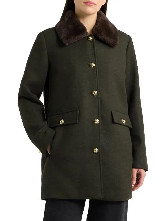 Bernardo Jacket With Faux Fur Collar - Olive