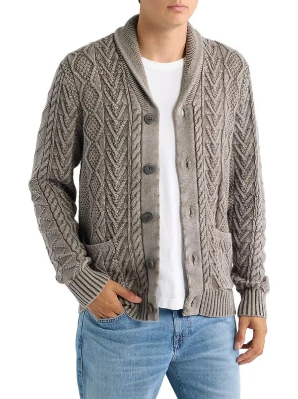 SCHOTT Shawl Collar Cable Knit Cardigan - Olive