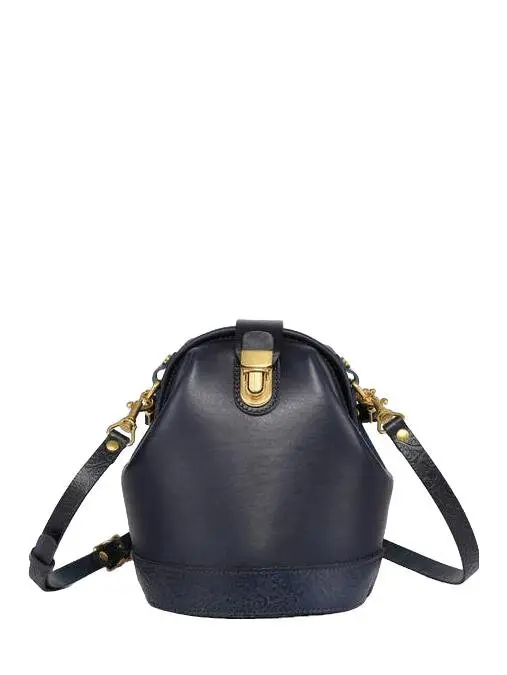OLD TREND Doctor Genuine Leather Structured Bucket Crossbody - Navy